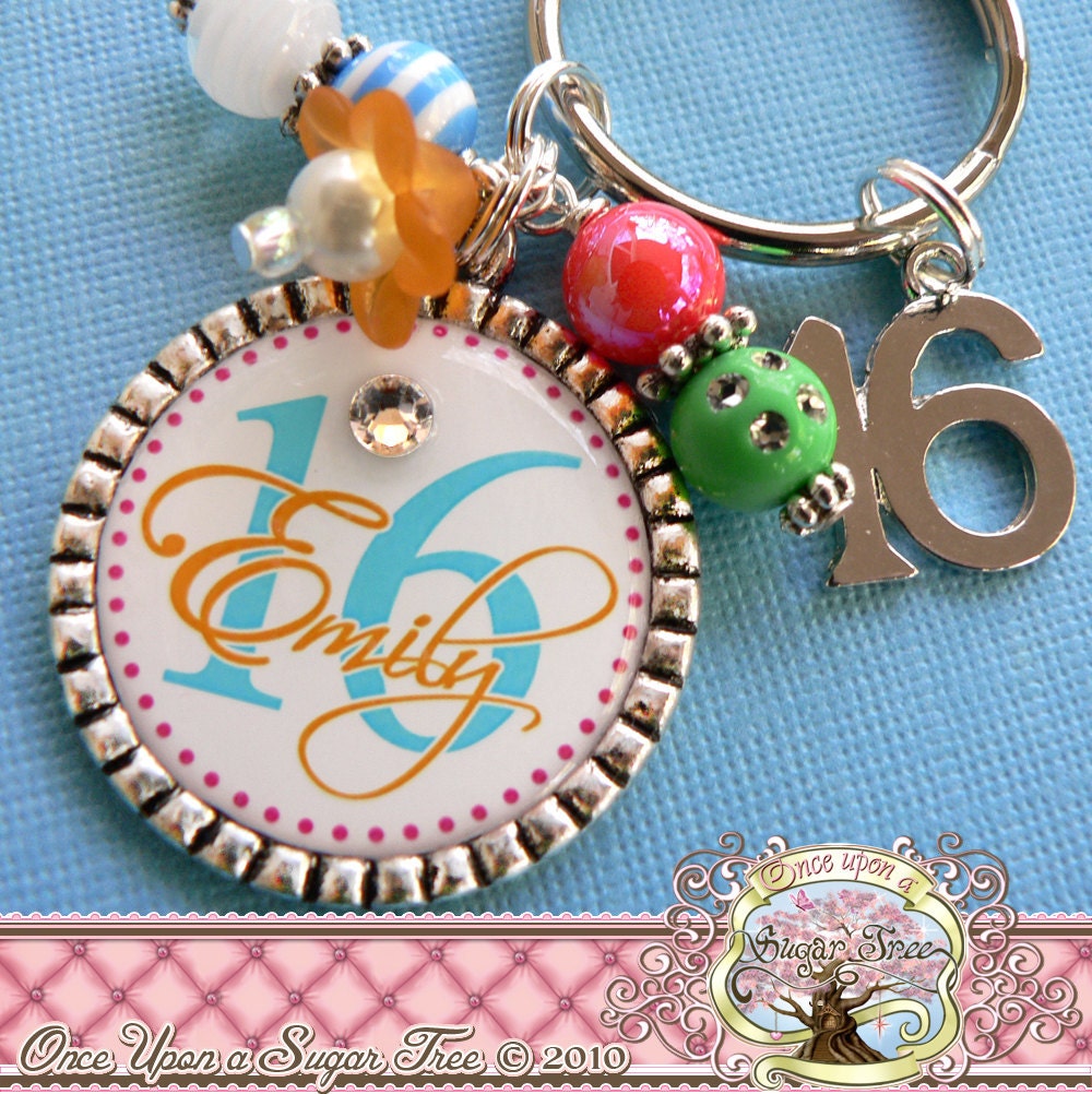 SWEET 16 Gift Personalized Name Key Chain Number 16 Charm | Etsy