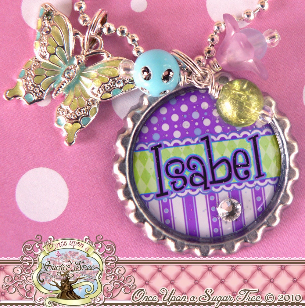 BUTTERFLY Personalized Name Bottlecap Necklace Sister Gift | Etsy