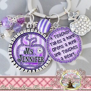 TEACHER GIFT PERSONALIZED Name Bezel Key Chain Purple Apple | Etsy