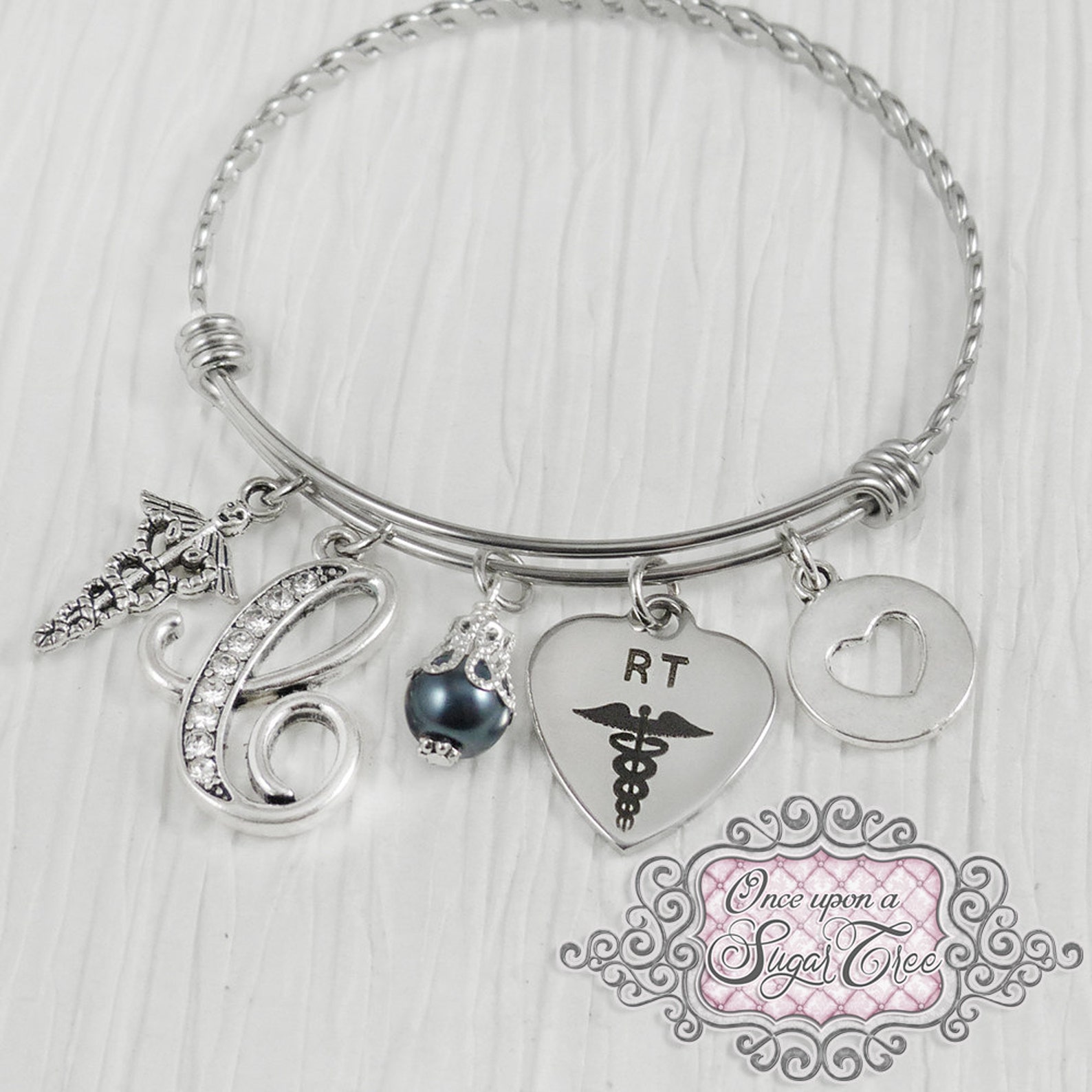 CNA JEWELRY, Personalized Initial Charm Bangle Bracelet, CNA Gifts ...