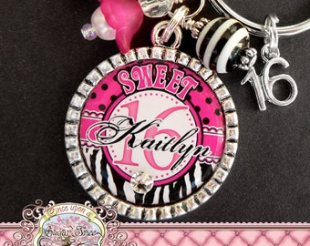SWEET 16 Gift Personalized Name Key Chain Number 16 Charm | Etsy