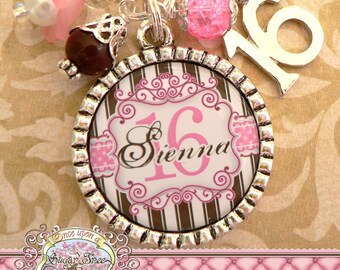 SWEET 16 Gift Personalized Name Key Chain Number 16 Charm | Etsy