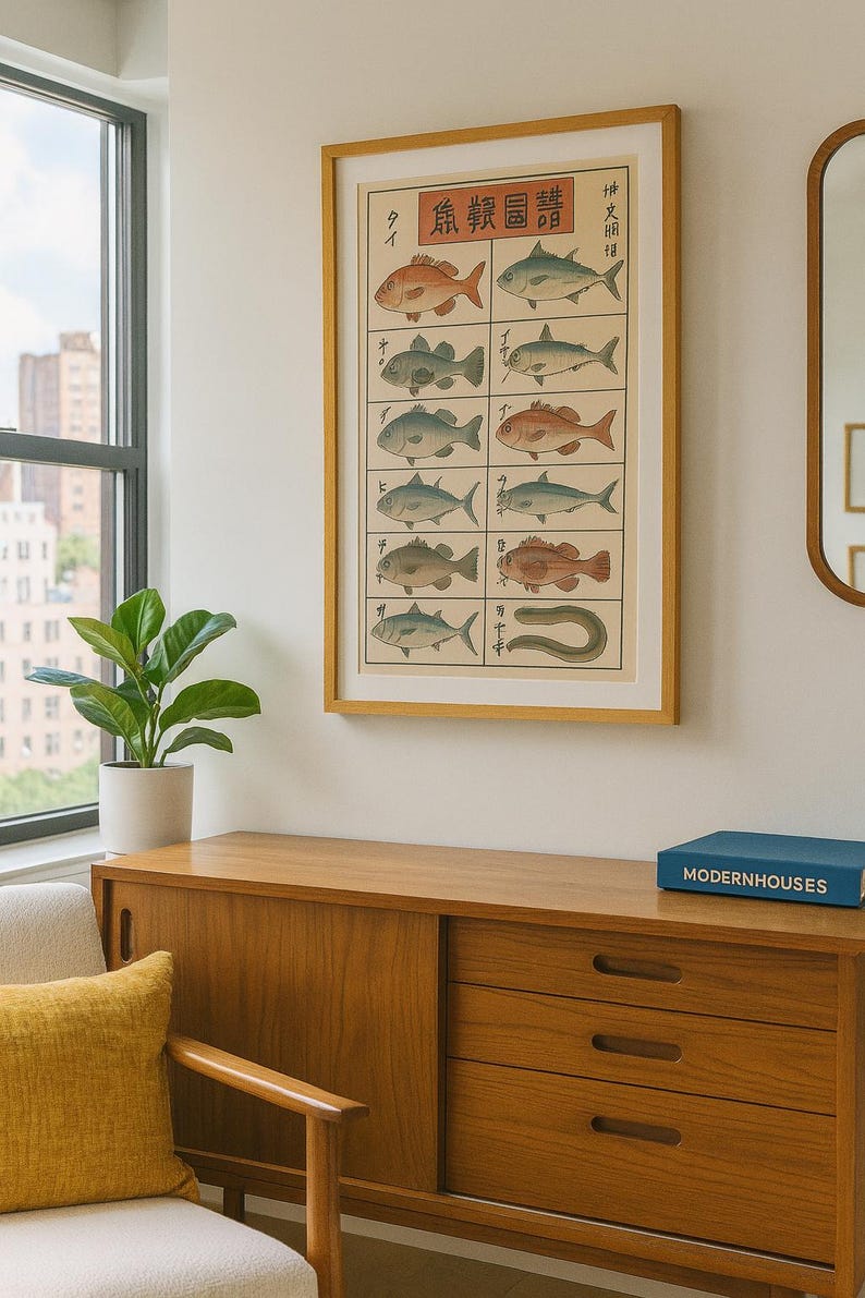 Japanese Fish Chart Poster Printable – Vintage Seafood Illustration ...
