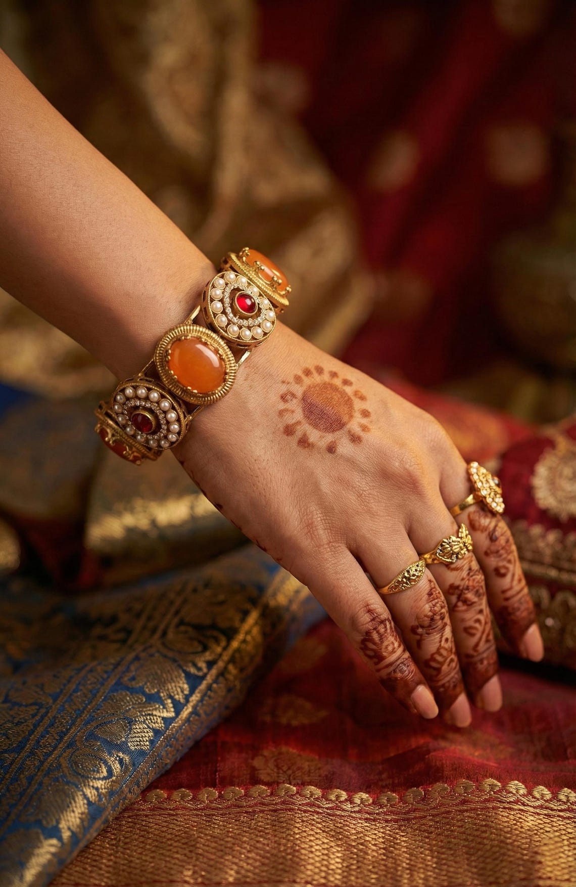 Sabyasachi Inspired Gold-tone Coral & Ruby-red Stone Bangle - Etsy
