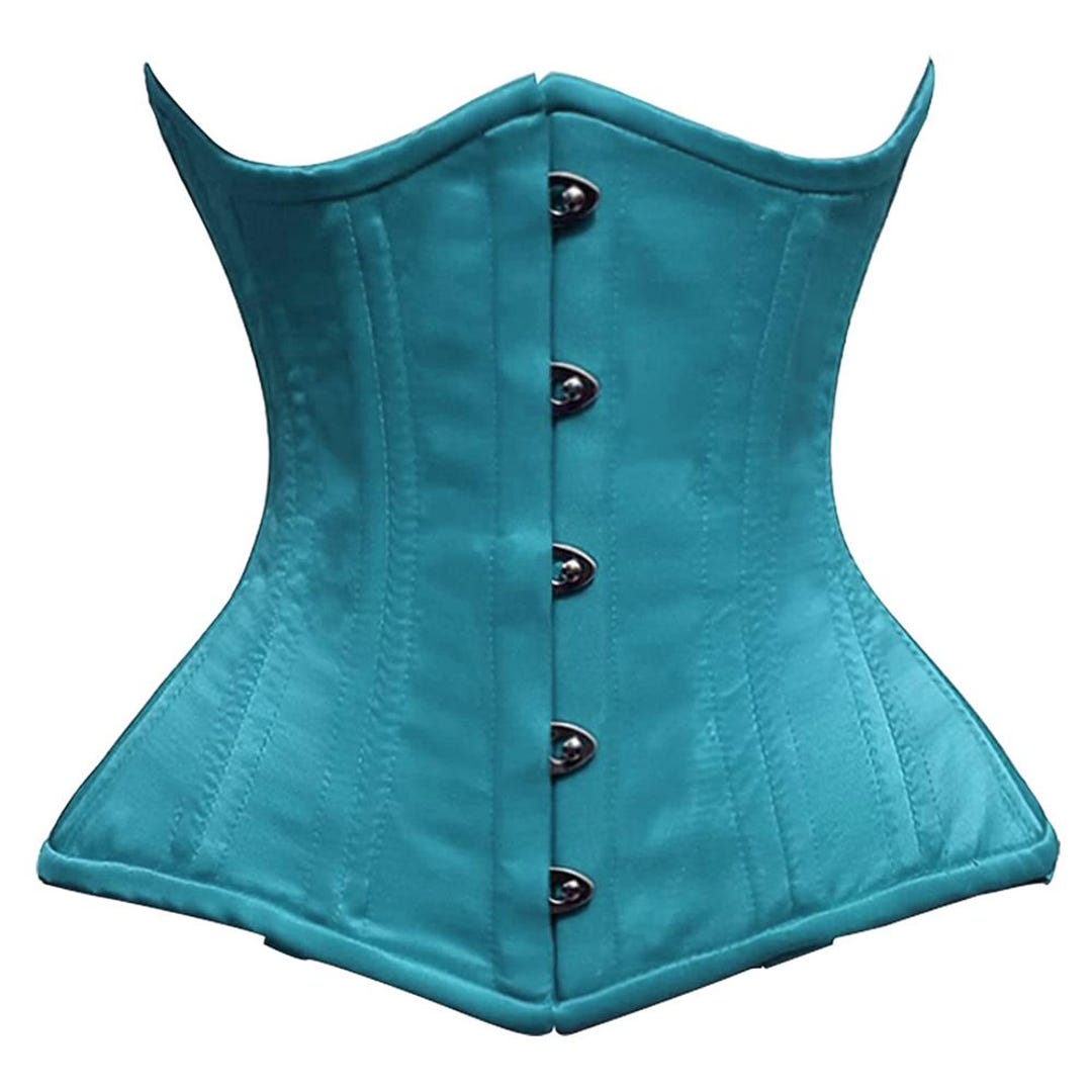 Sky Blue Satin Underbust Corset – Steel Boned Waist Trainer With Front ...