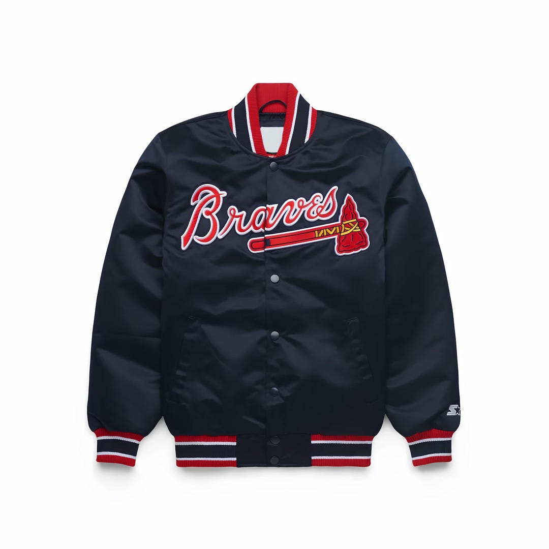 Atlanta Braves Satin Varsity Jacket Navy Blue Baseball Bomber - Etsy
