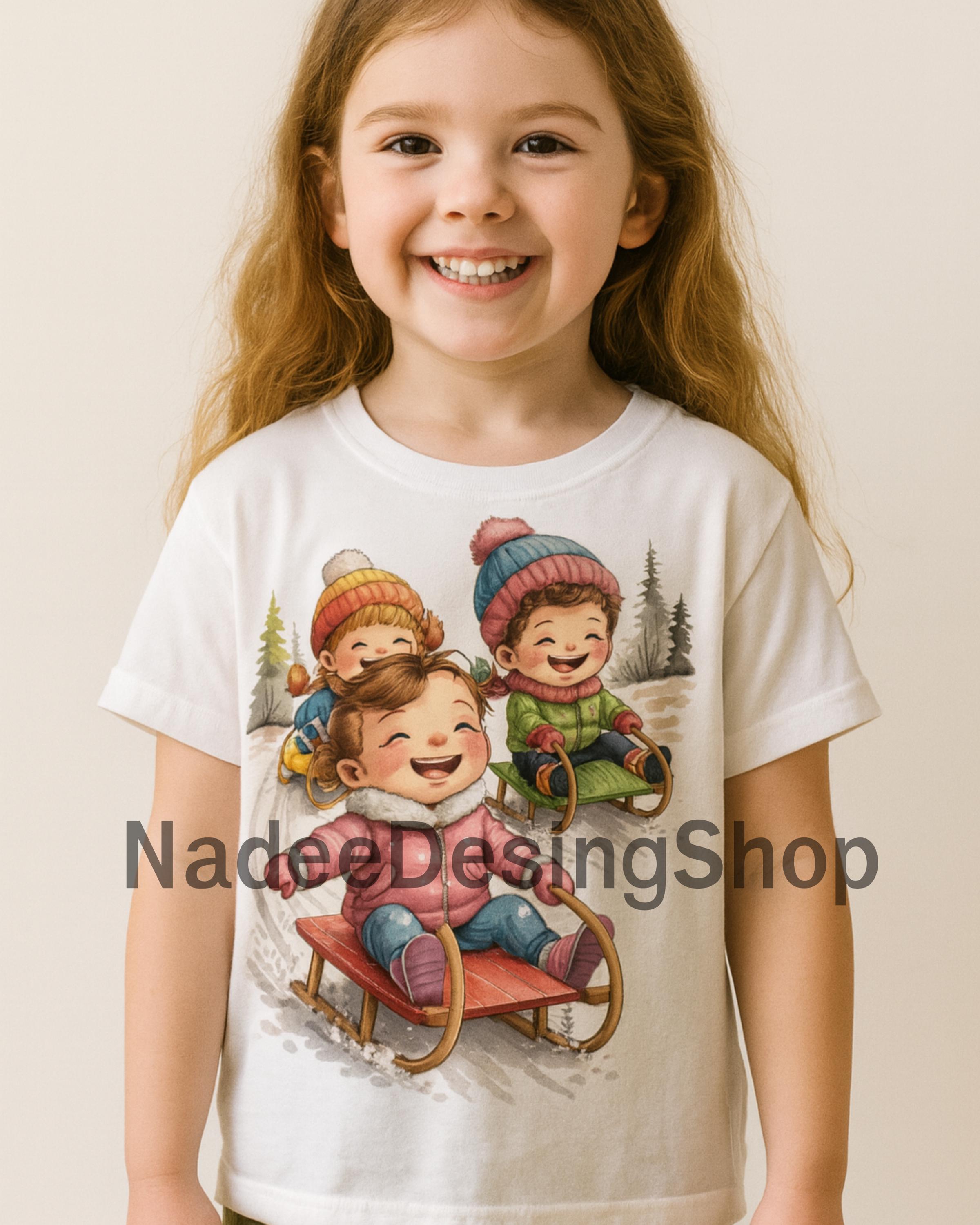 Watercolor Winter Kids Sledding Clipart | PNG, SVG (digital Download ...