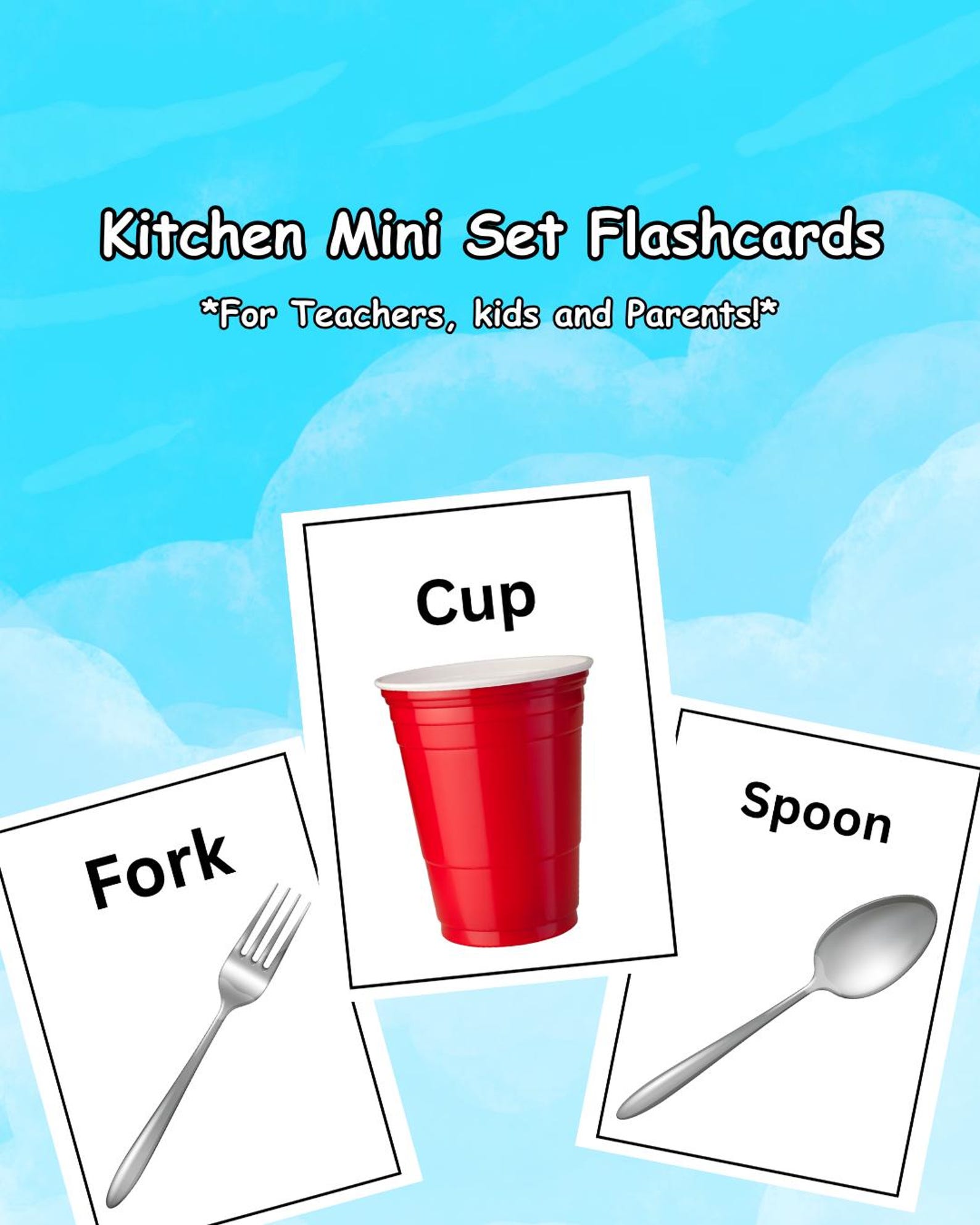 Kitchen Items Mini Flashcards for Kids – Learn Fork, Knife & More ...