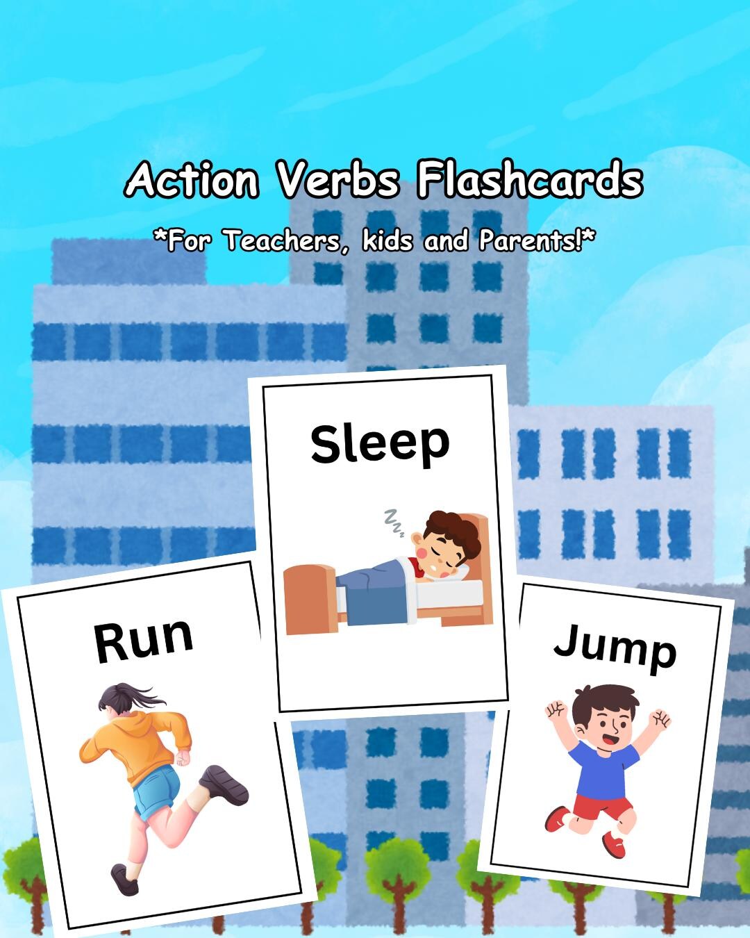 Action Verbs Flashcards for Kids – Learn Run, Jump, Eat & More (digital ...