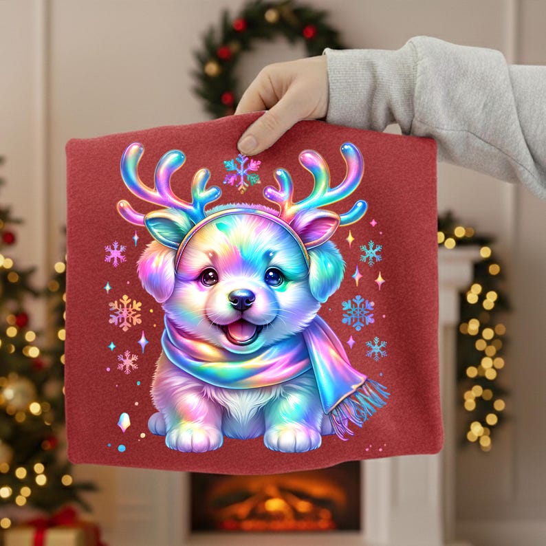 Iridescent Christmas Clipart PNG Bundle: Santa, Unicorn, Reindeer ...