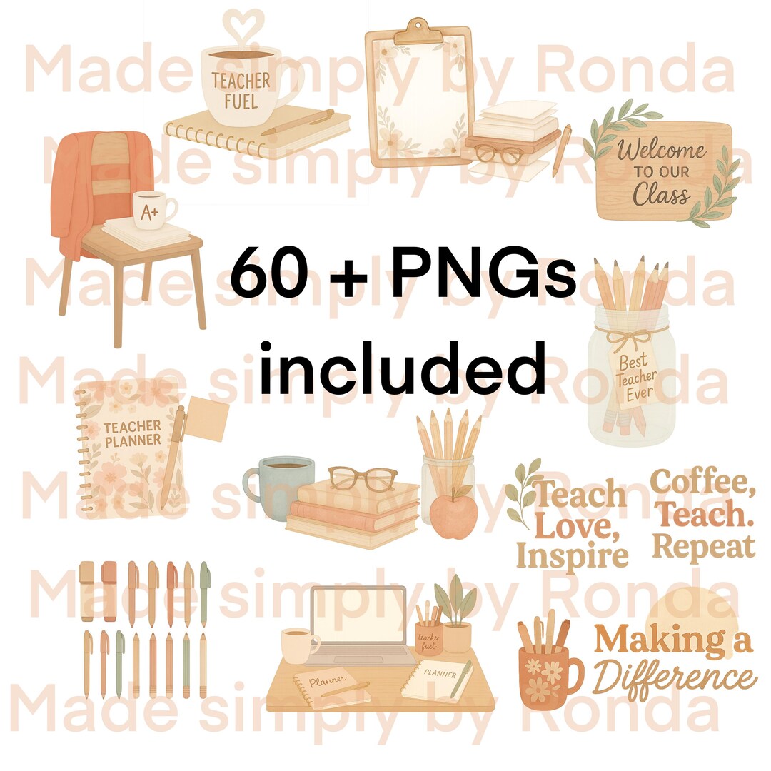 Boho Teacher Clip Art | Watercolor Classroom Decor, Planner Stickers ...