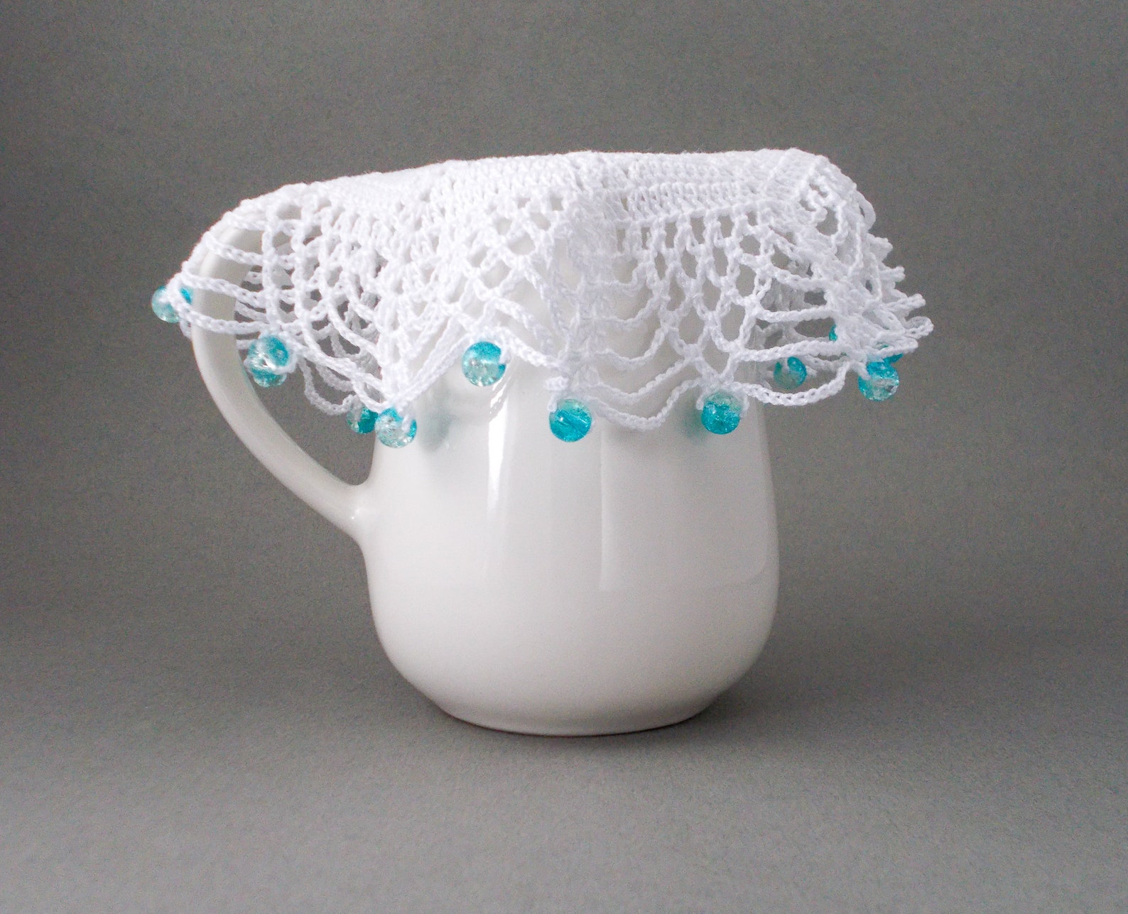 Crochet Beaded Jug Cover With Turquoise Beads | Etsy