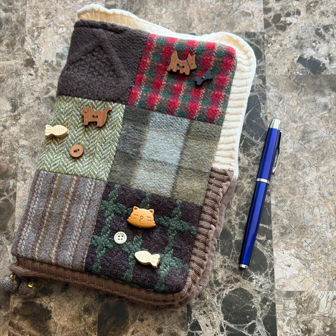 Patchwork Wool Notebook A5 Book Sleeve, Cozy Cottagecore Travel Journal ...