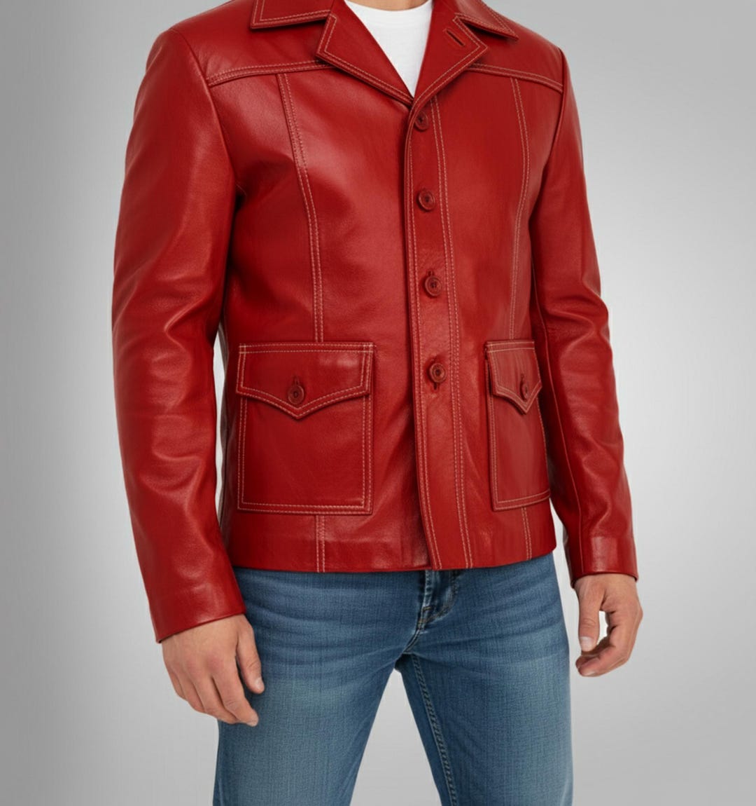 Men's Red Leather Jacket, Club Jacket Coat: Cosplay Style - Etsy