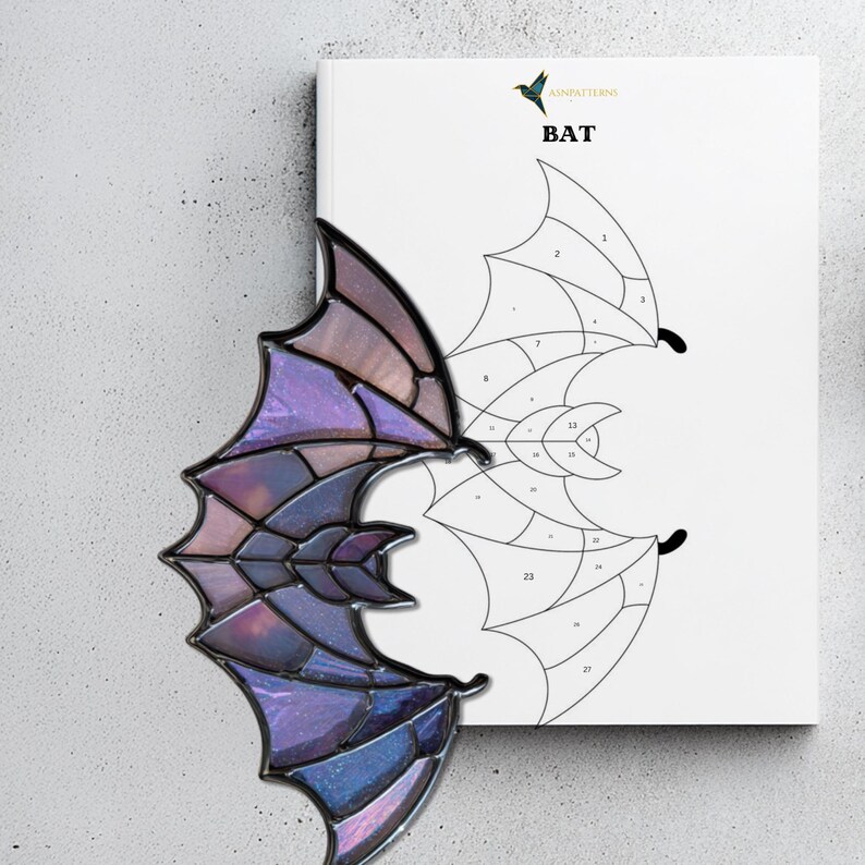 Halloween Bat Stained Glass Pattern, Bat Suncatcher, Stained Glass Bat ...