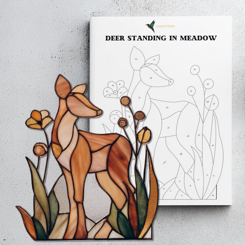 Deer in Meadow Stained Glass Pattern, Deer Suncatcher Template, Home ...