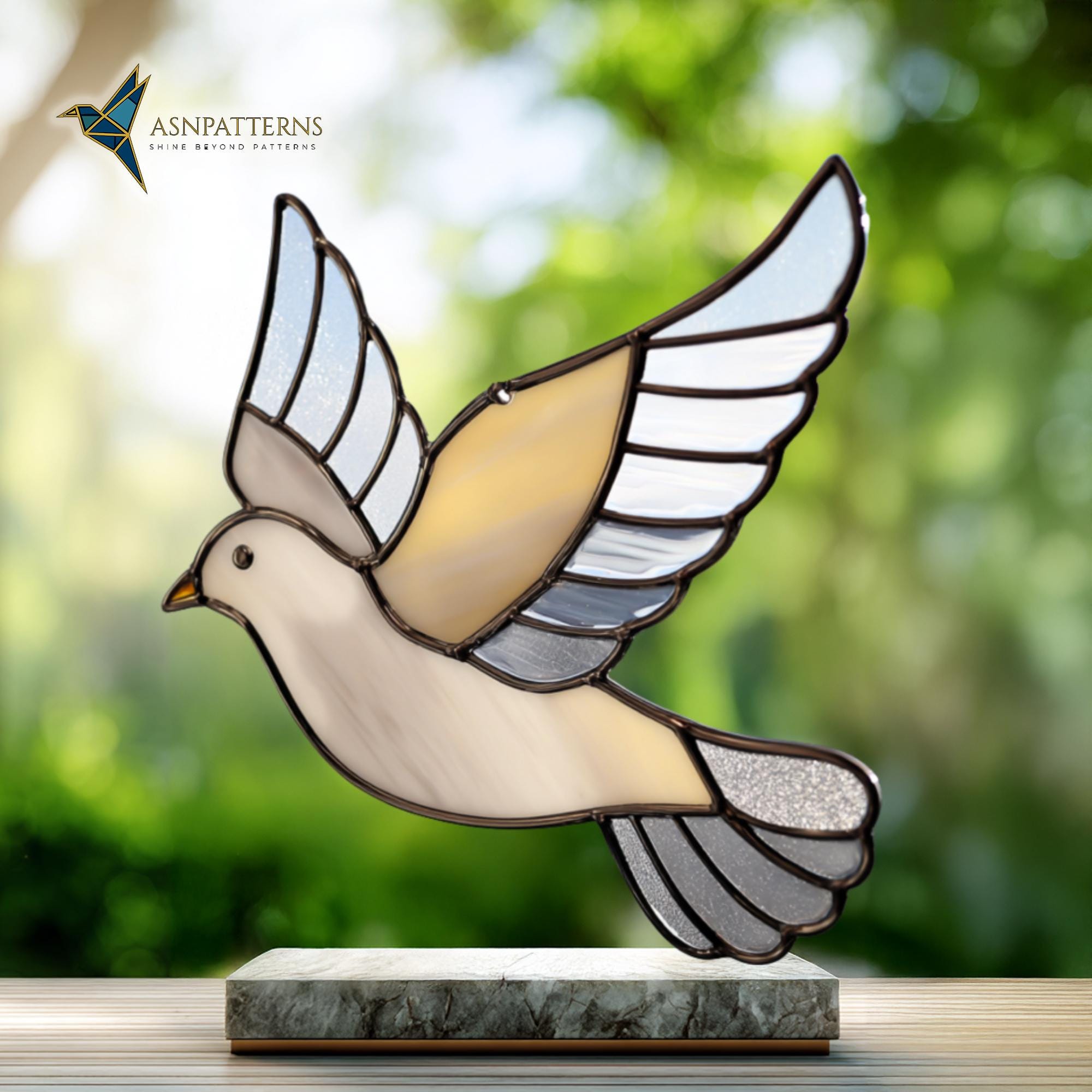 Dove Stained Glass Pattern, Flying Dove Suncatcher Template, DIY ...