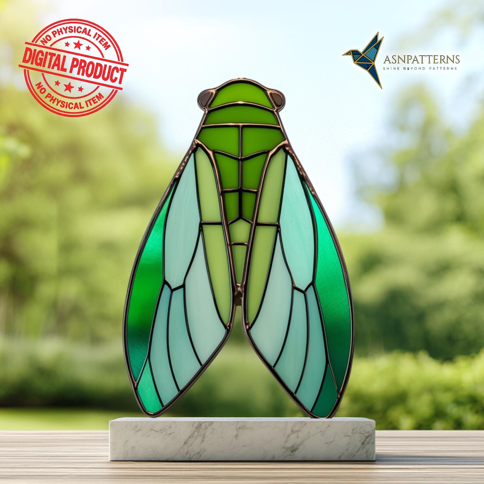 Cicada Stained Glass Pattern, Cicada Suncatcher, Stained Glass Green ...