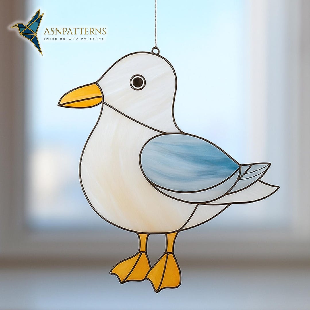 Cute Seagull Stained Glass Pattern, Seagull Suncatcher, Stained Glass ...