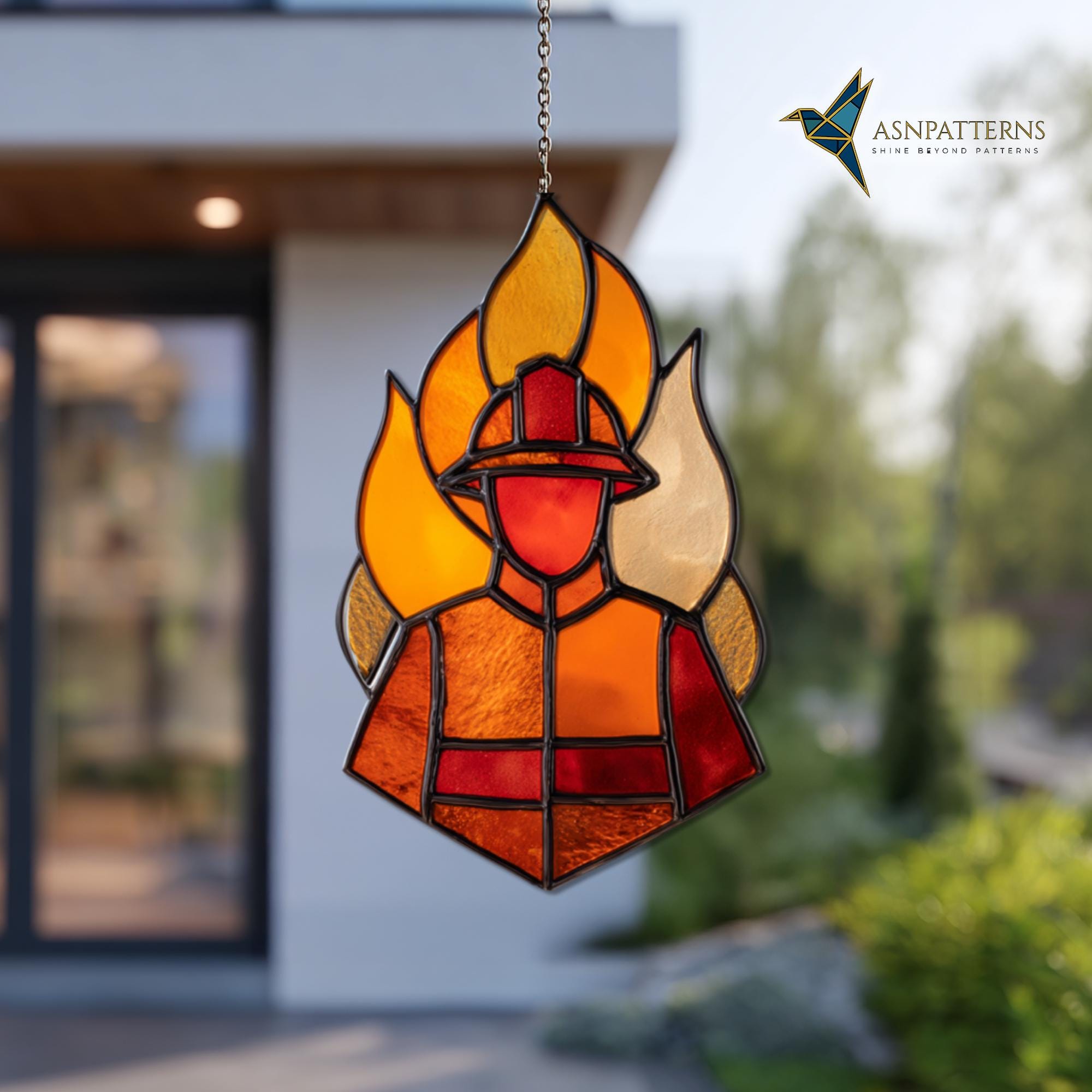 Firefighter Stained Glass Pattern, Fire Ma Suncatcher Template, DIY ...