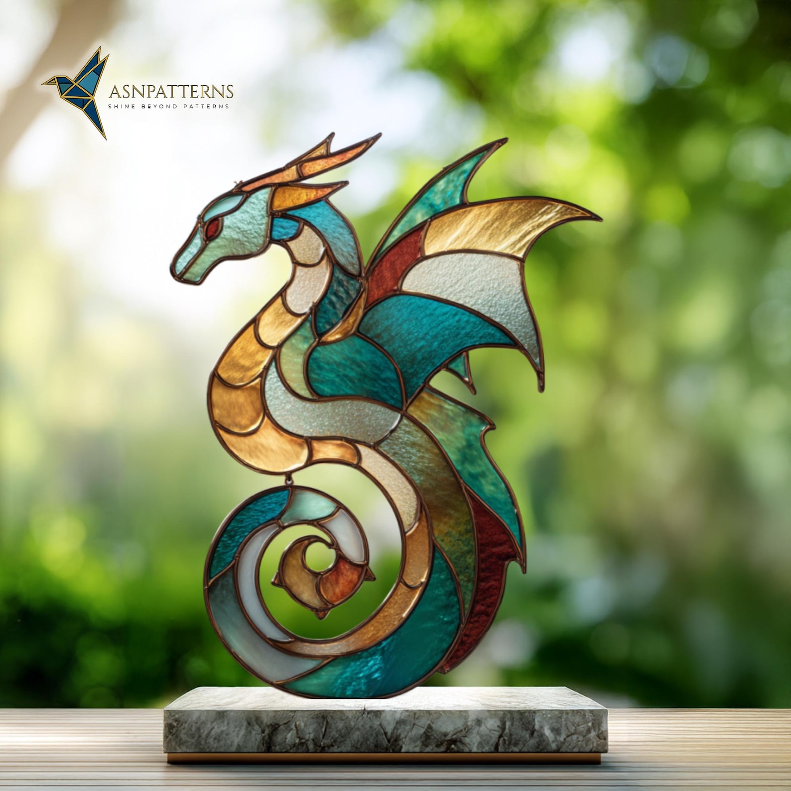 Dragon Stained Glass Pattern, Fantasy Dragon Suncatcher, Stained Glass ...