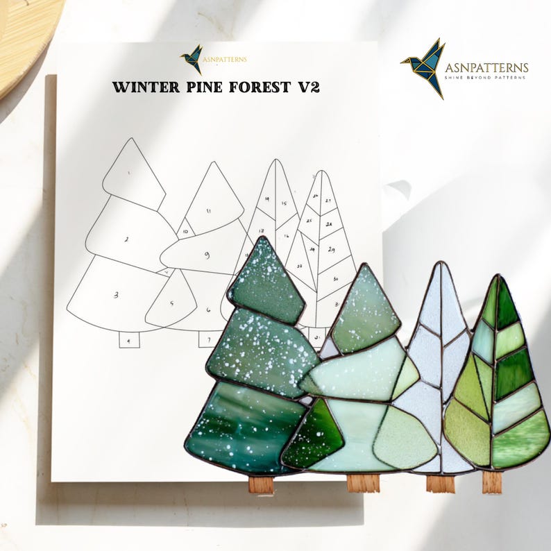 Winter Pine Tree V2 Stained Glass Pattern, Winter Suncatcher, Stained ...
