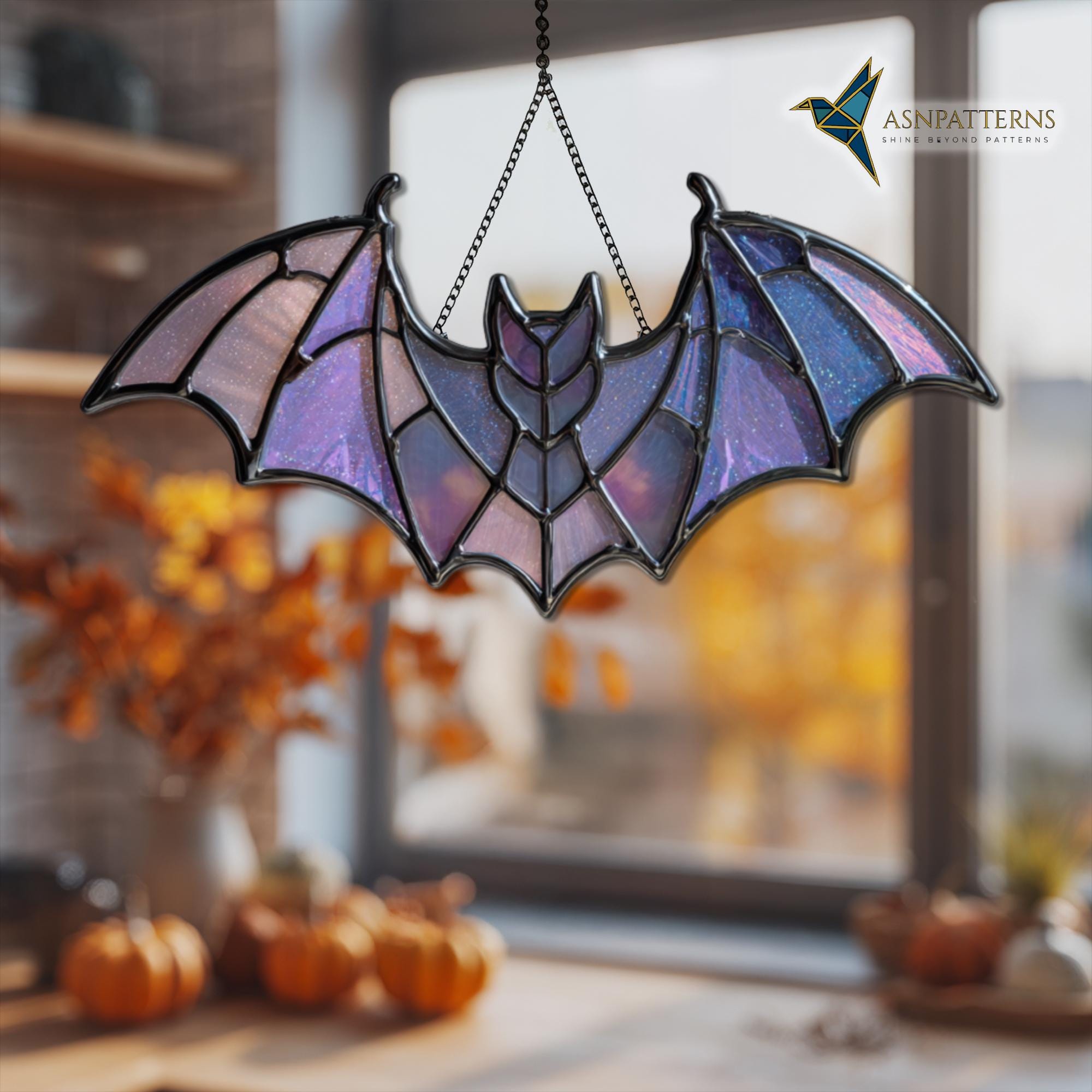 Halloween Bat Stained Glass Pattern, Bat Suncatcher, Stained Glass Bat ...