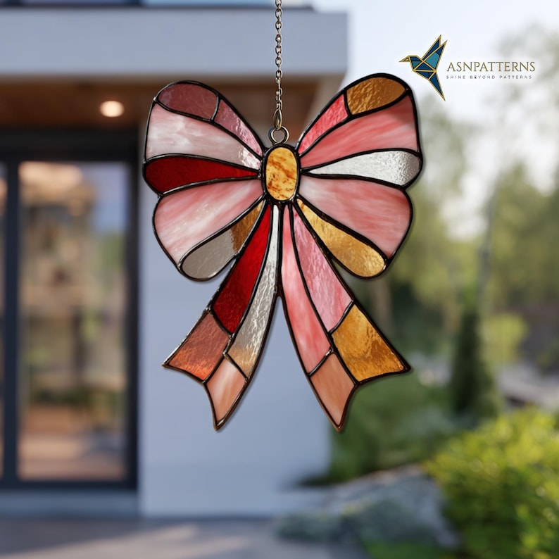 Bow Stained Glass Pattern, Flowing Ribbon Bow Suncatcher Template, DIY ...