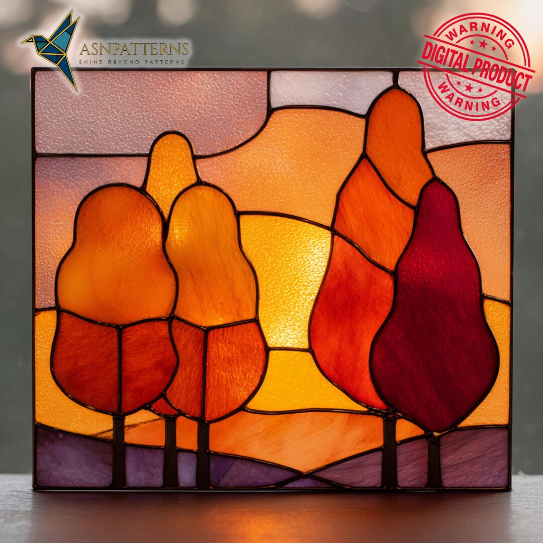 Autumn Forest Stained Glass Pattern, Forest Suncatcher, Stained Glass ...