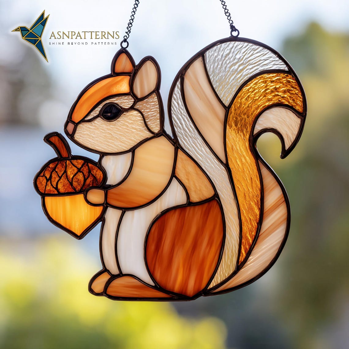 Squirrel With Acorn Stained Glass Pattern, Squirrel Suncatcher, Stained ...