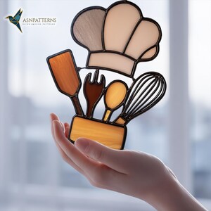 Chef Tools Stained Glass Pattern, Chef Tools Suncatcher Template, DIY ...