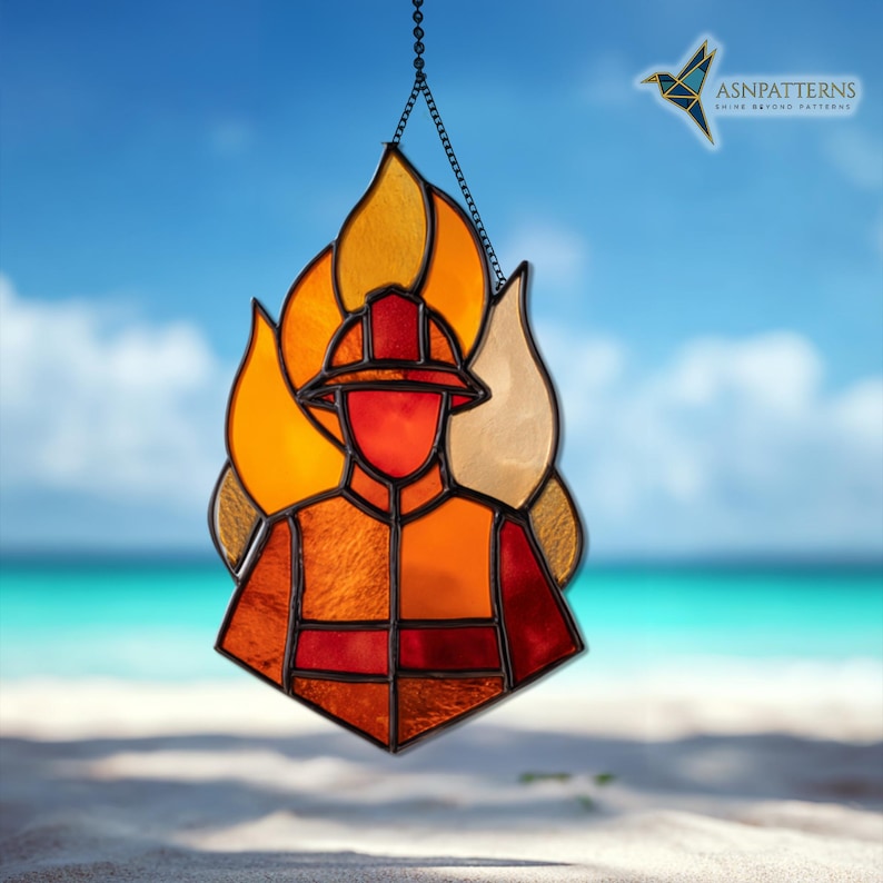 Firefighter Stained Glass Pattern, Fire Ma Suncatcher Template, DIY ...