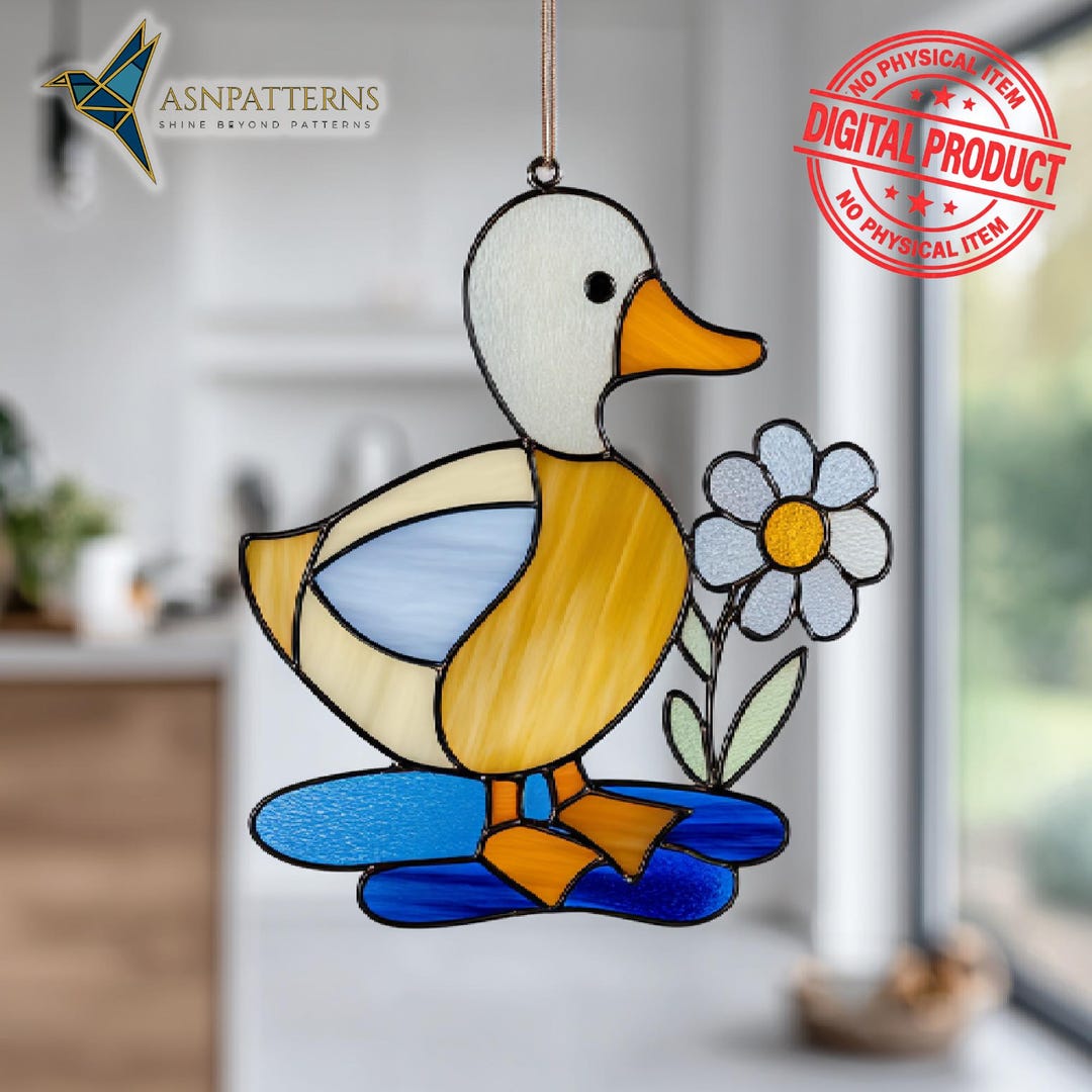 Duck With Daisy Stained Glass Pattern, Duck With Daisy Suncatcher ...