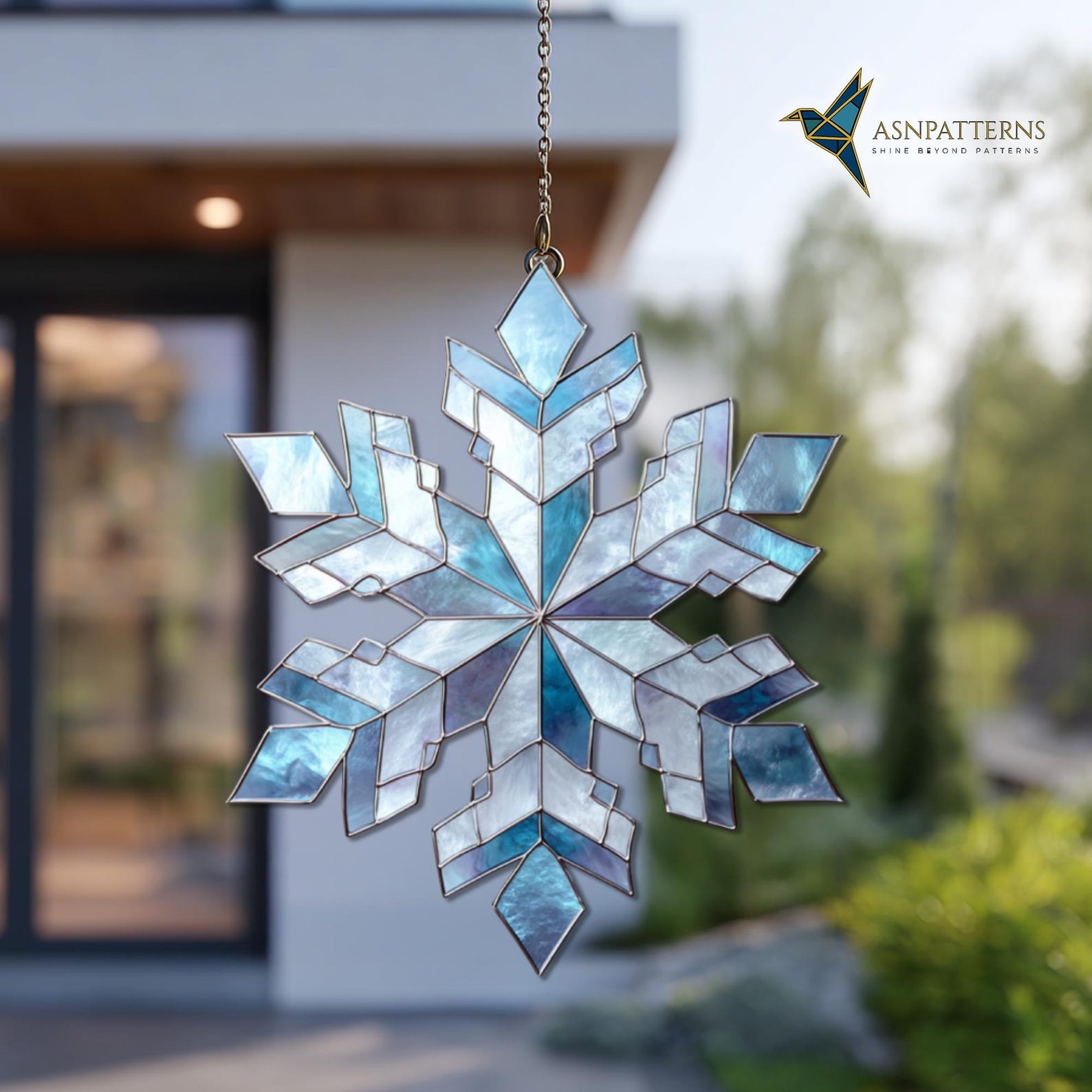 Snowflake Stained Glass Pattern, Snowflake Suncatcher, Stained Glass ...