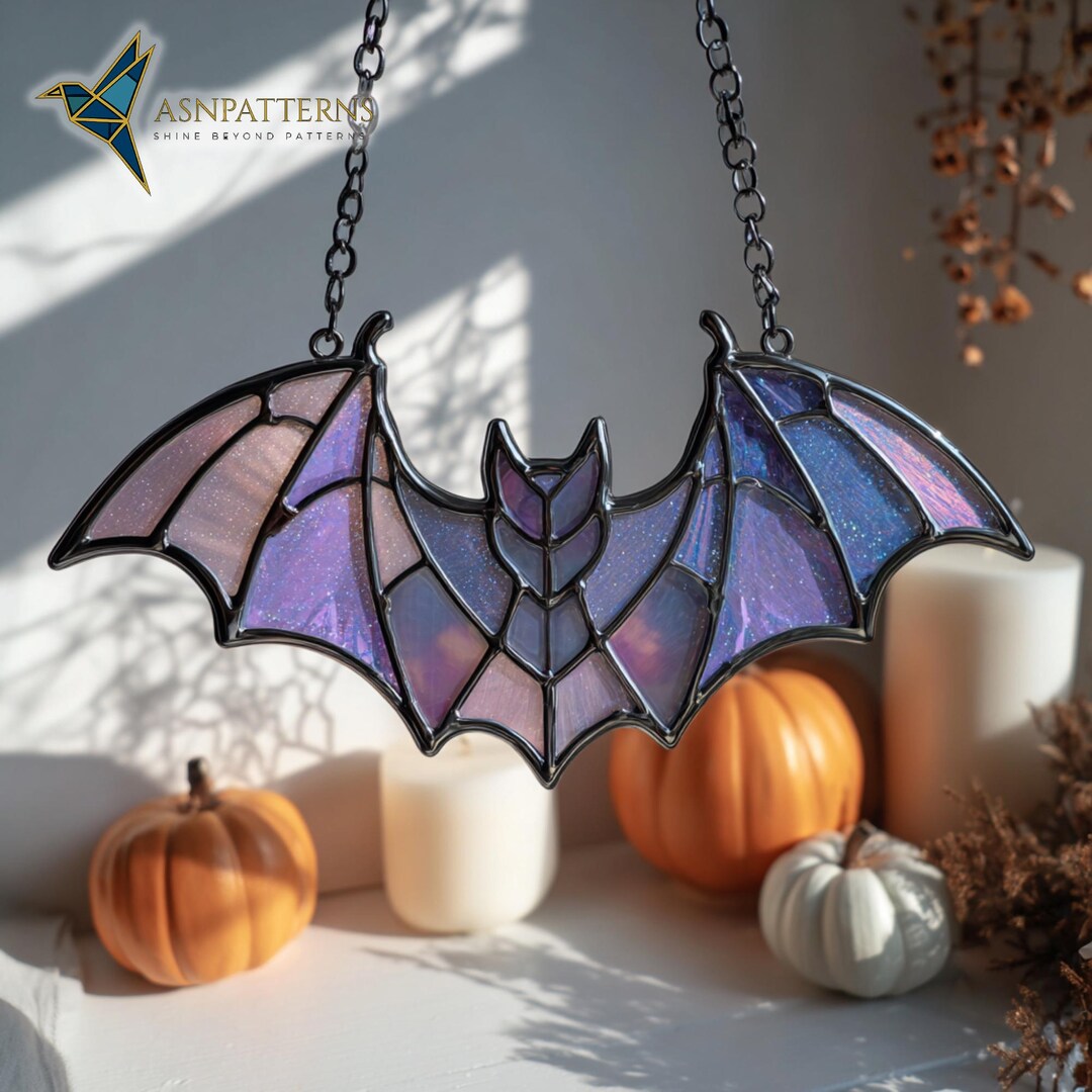 Halloween Bat Stained Glass Pattern, Bat Suncatcher, Stained Glass Bat ...