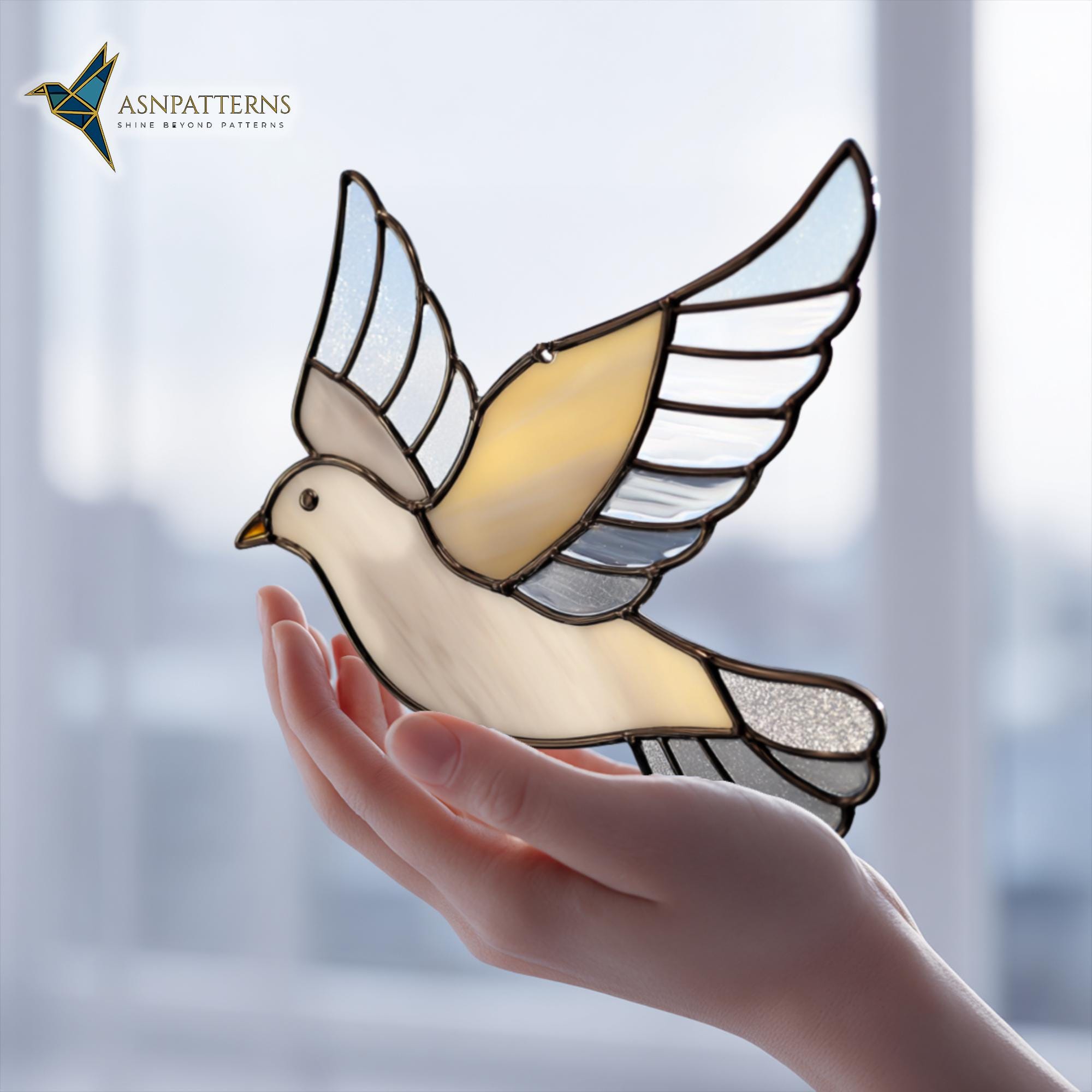 Dove Stained Glass Pattern, Flying Dove Suncatcher Template, DIY ...