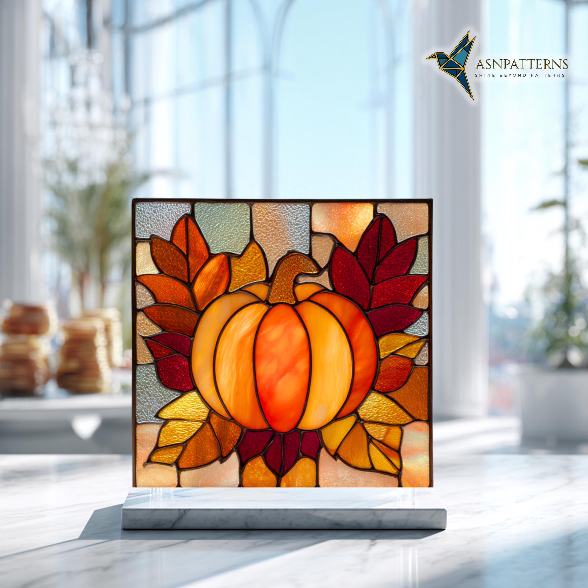 Pumpkin Stained Glass Pattern, Autumn Pumpkin Suncatcher Template, DIY ...