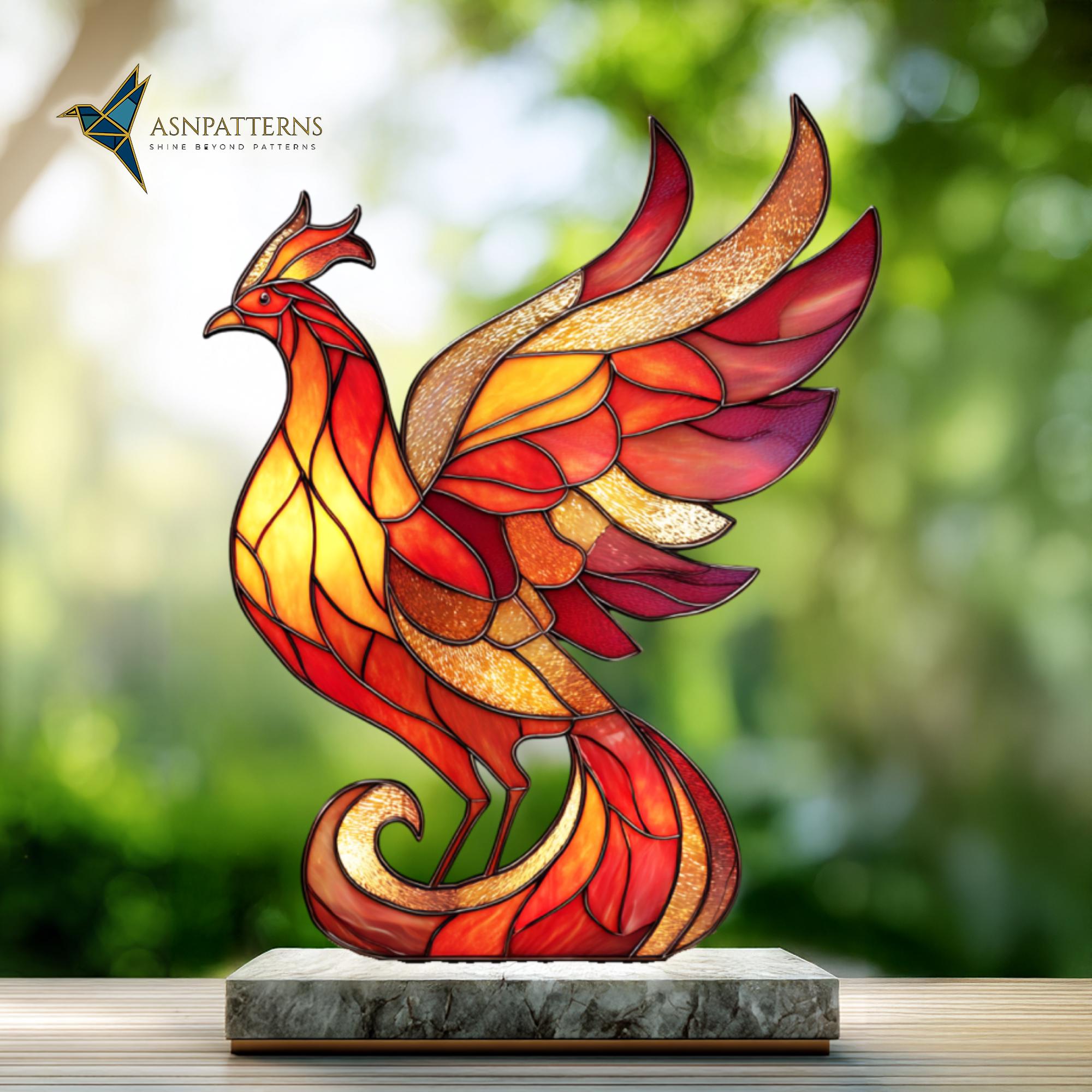 Red Phoenix Stained Glass Pattern, Phoenix Suncatcher, Stained Glass ...