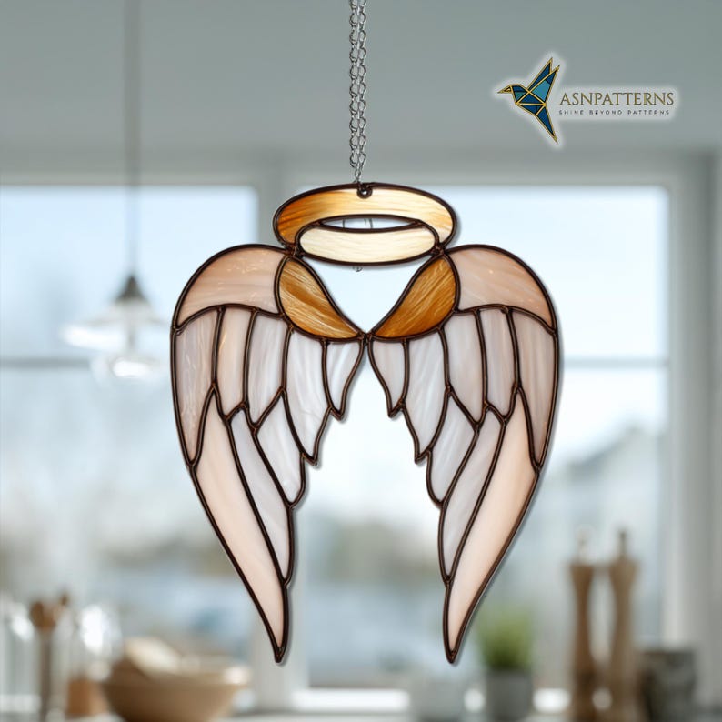 Angel Wings Stained Glass Pattern, Angel Wings Suncatcher Template, DIY ...