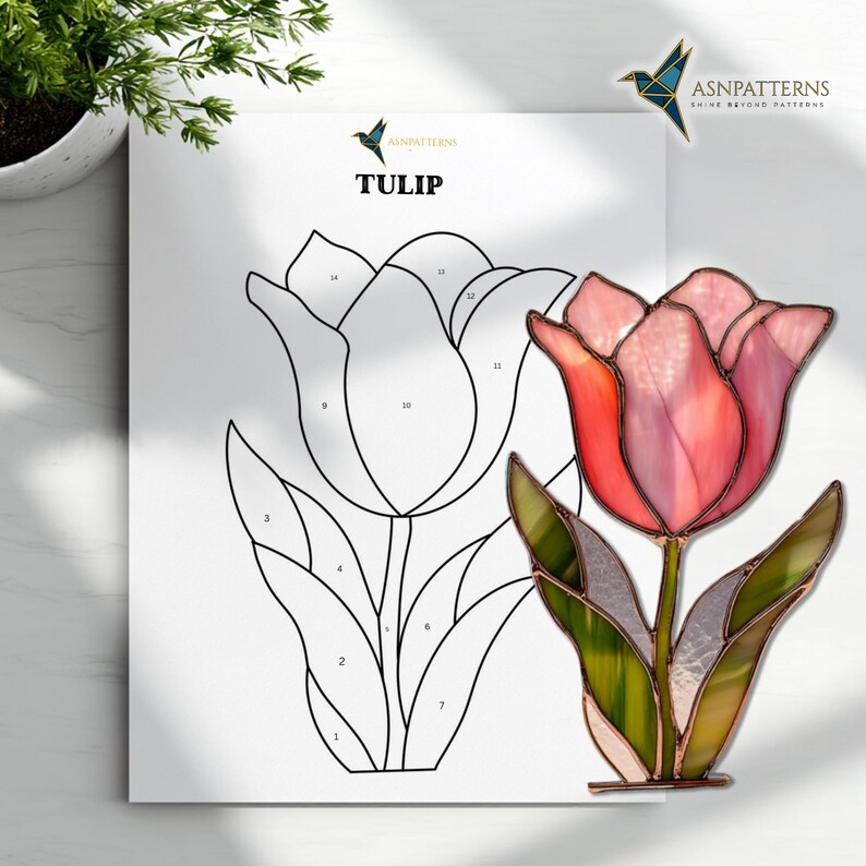 Tulip Stained Glass Pattern, Tulip Suncatcher PDF Template, Pattern for ...