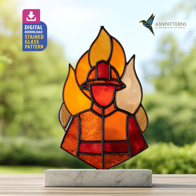 Firefighter Stained Glass Pattern, Fire Ma Suncatcher Template, DIY ...