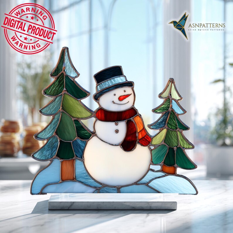 Frosty the Snowman Stained Glass Pattern, Snowman Suncatcher, Stained ...