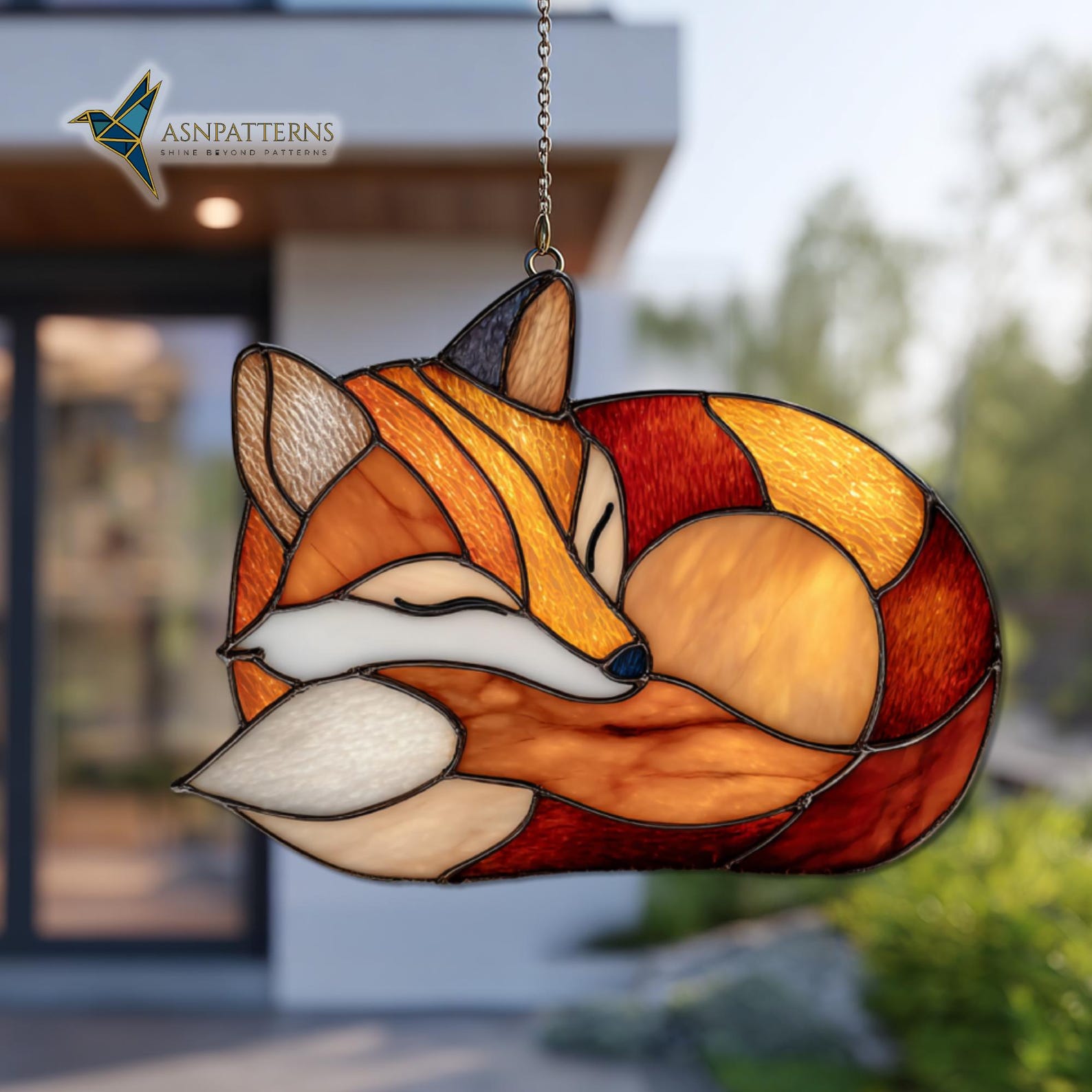 Sleeping Fox Stained Glass Pattern, Fox Suncatcher, Stained Glass Cute ...
