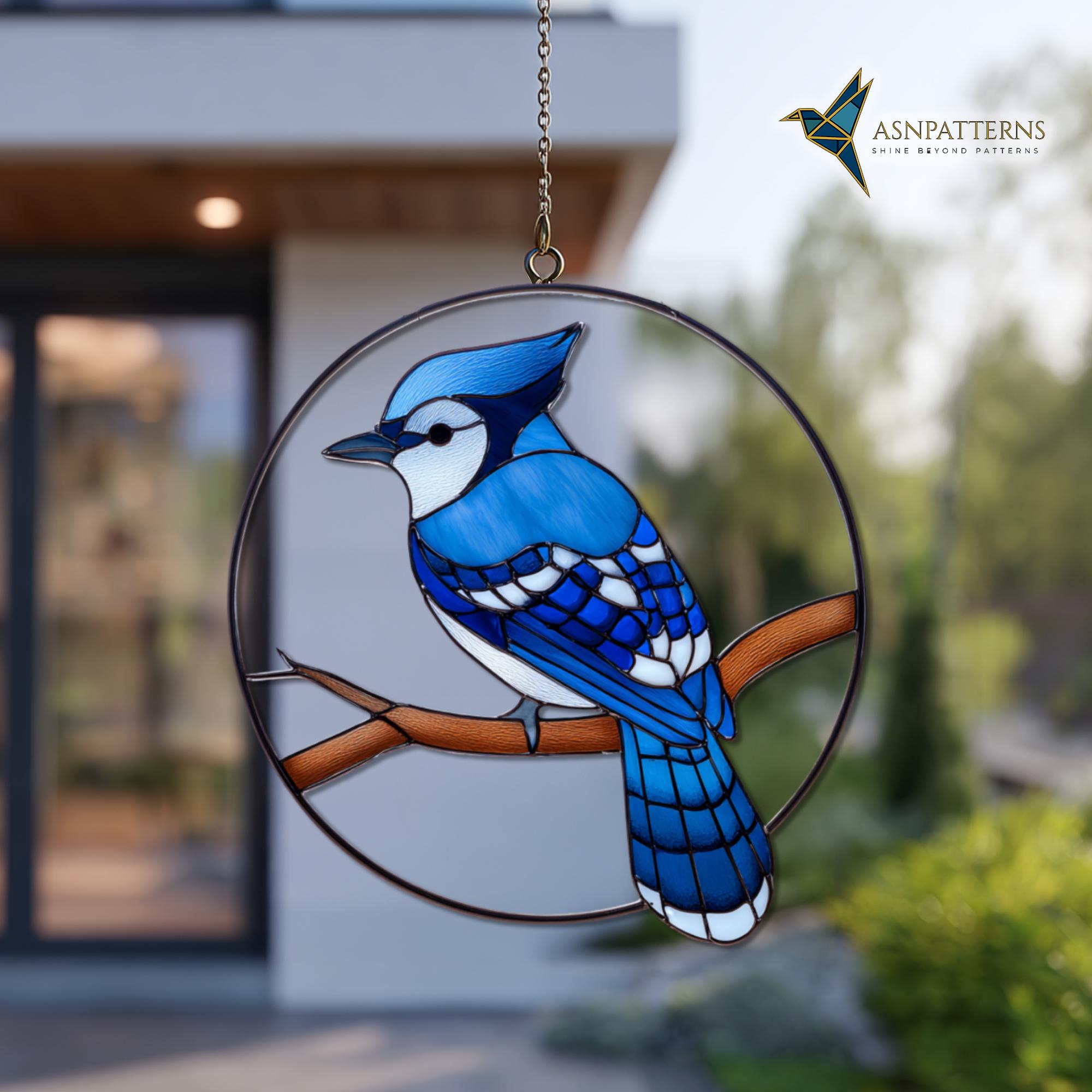 Blue Jay Stained Glass Pattern, Blue Jay Suncatcher Template, DIY Glass ...
