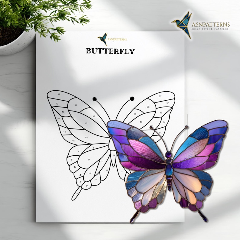 Colorful Butterfly Stained Glass Pattern, Butterfly Suncatcher, Stained ...