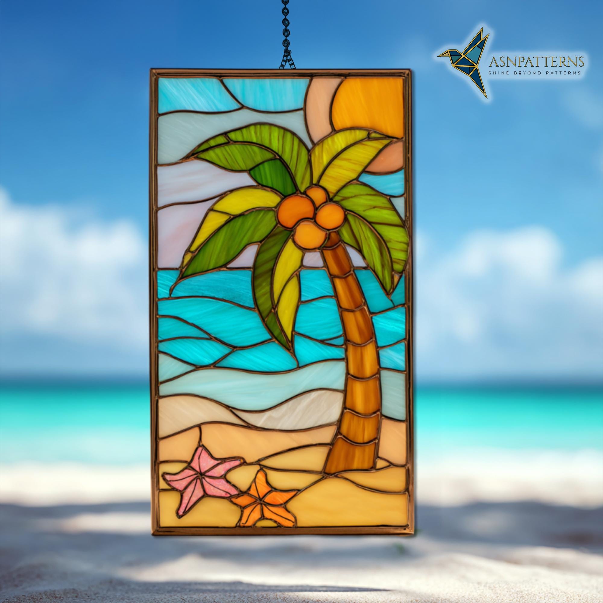 Tropical Beach Stained Glass Pattern, Beach Suncatcher PDF Template ...