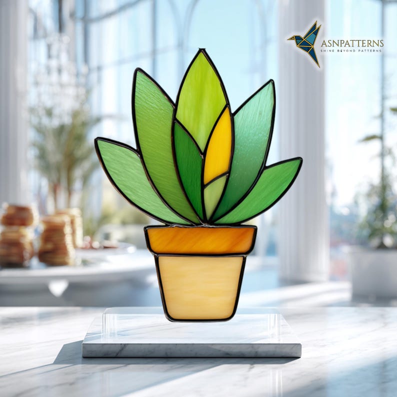 Agave Plant Stained Glass Pattern, Aloe Vera Suncatcher Template, DIY ...