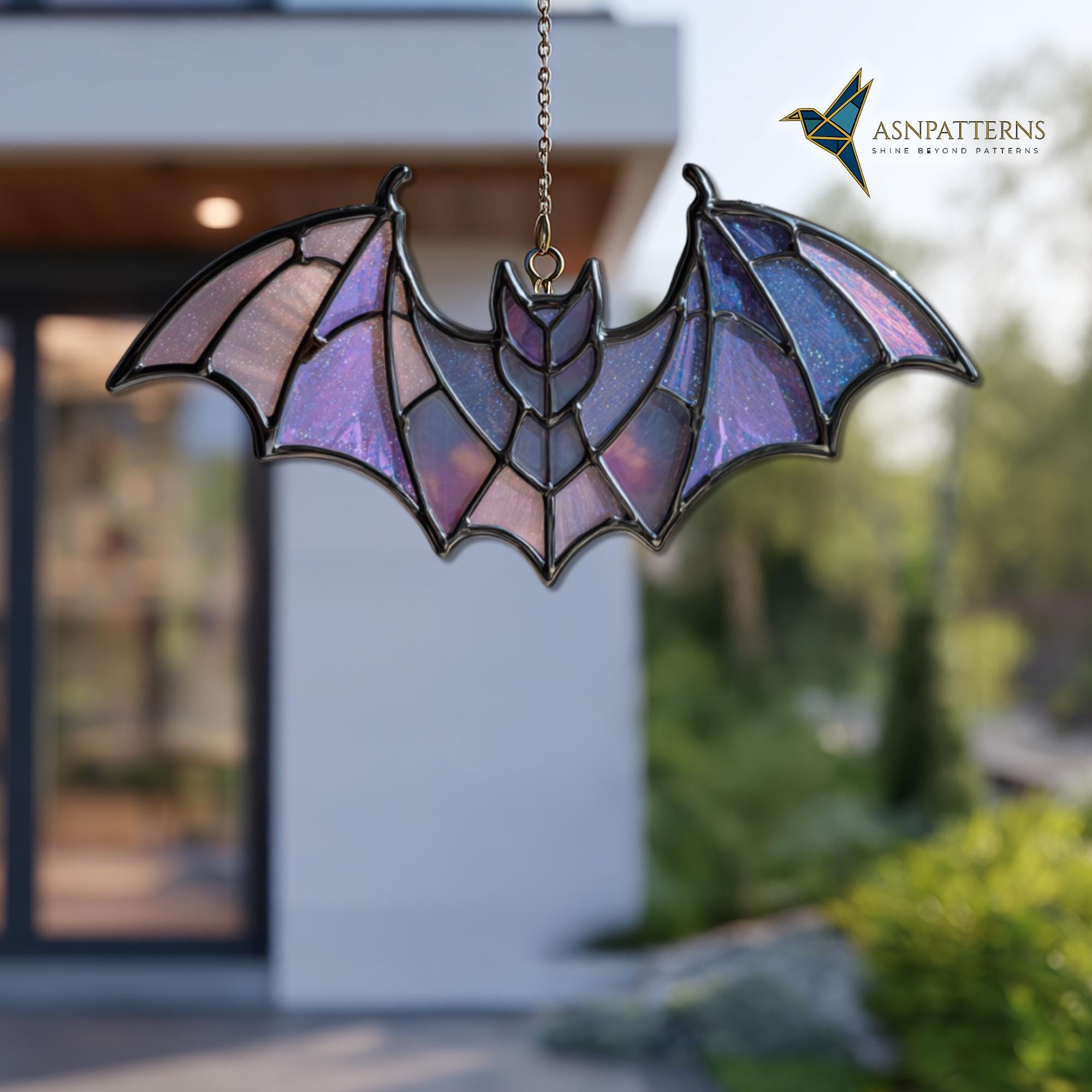 Halloween Bat Stained Glass Pattern, Bat Suncatcher, Stained Glass Bat ...