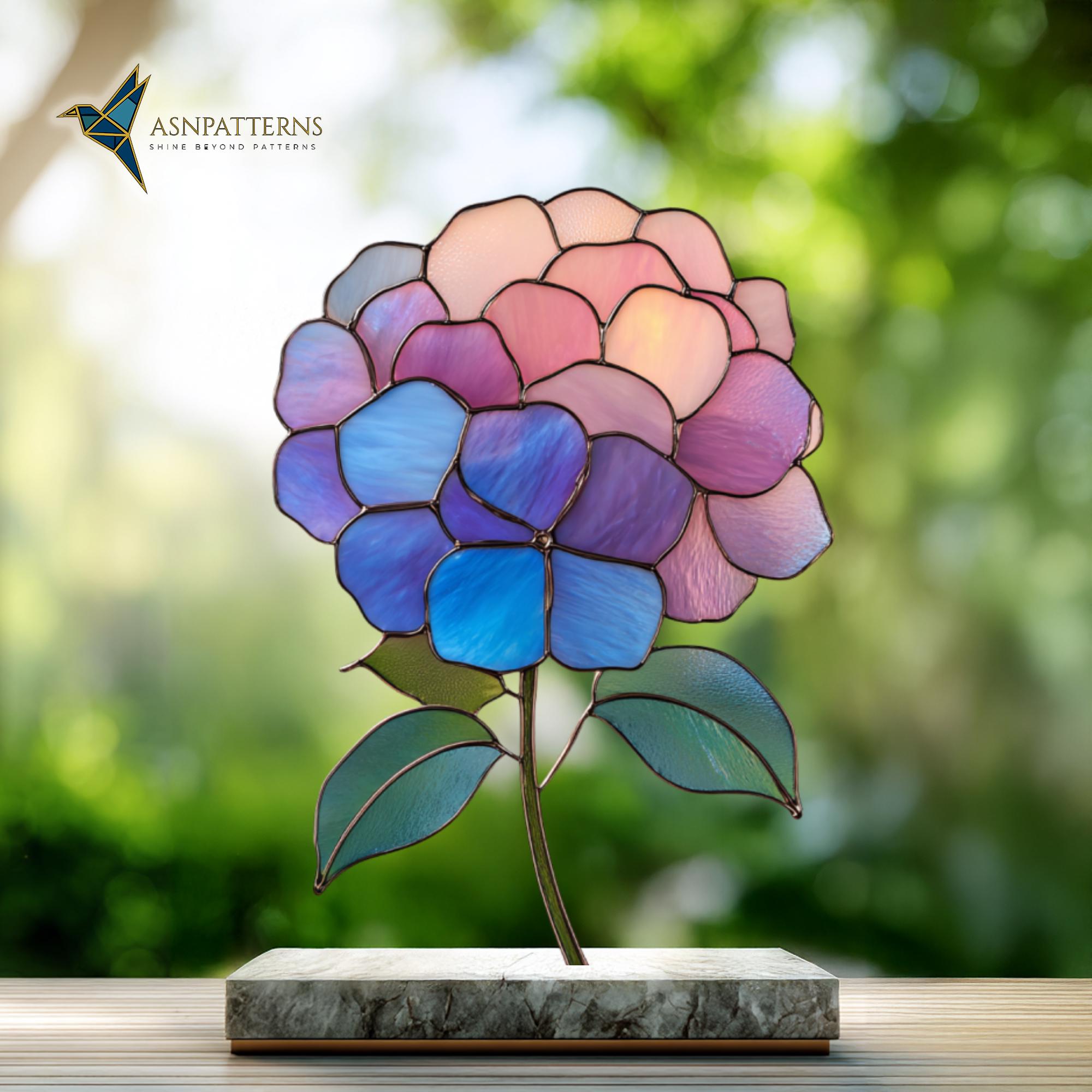 Hydrangea Stained Glass Pattern, Hydrangea Flowers Suncatcher, Stained ...