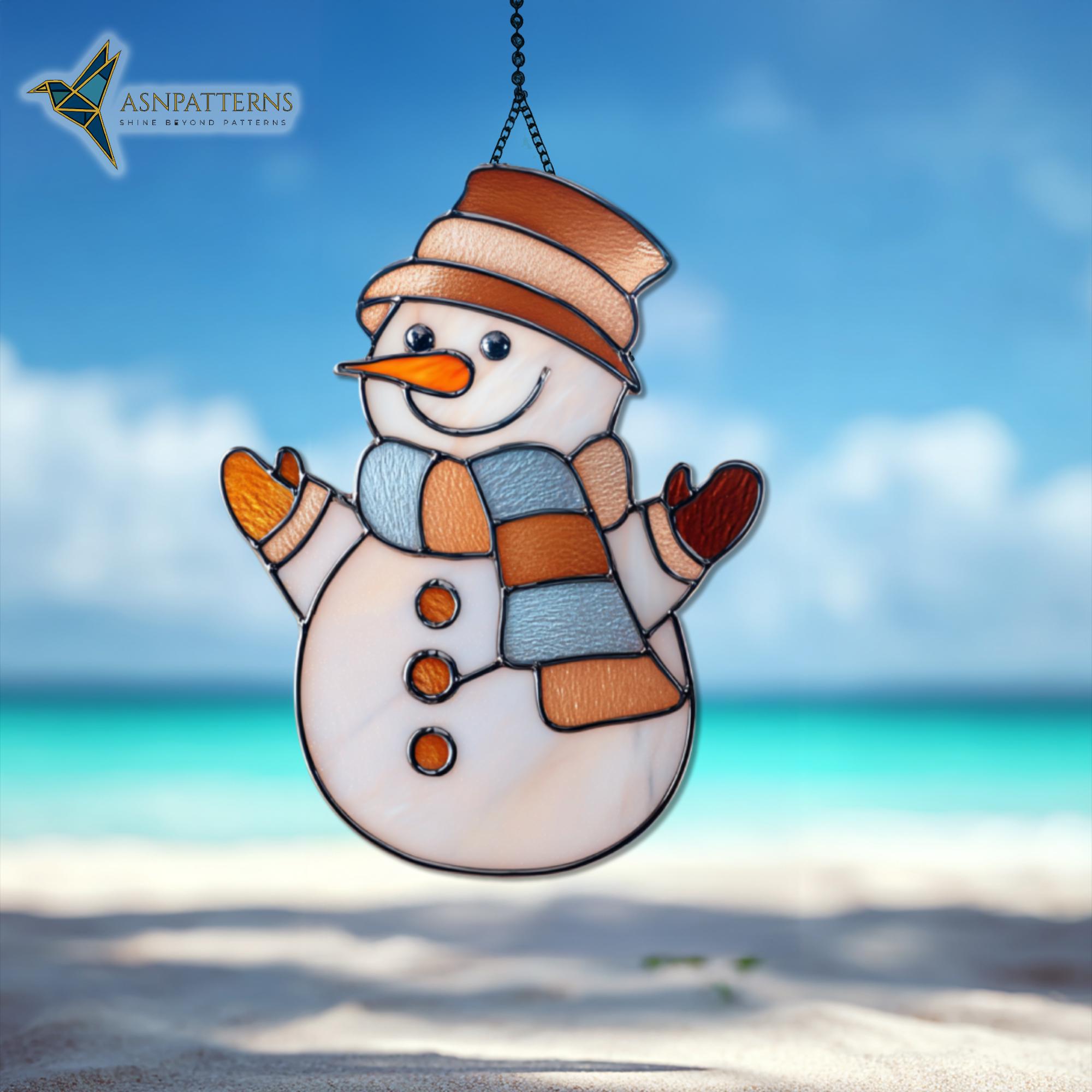 Snowman Stained Glass Pattern, Winter Suncatcher Template, DIY Handmade ...